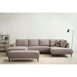OTTO home Wohnlandschaft &raquo;TVINNU Cord, 354 cm, mit Hocker&laquo; Recamiere rechts/links, stellbar zum Schlafsofa (Krokodilverbinder) beige B/H/T: 354cm x 