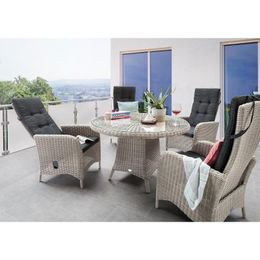 Destiny Garten-Essgruppe &raquo;PALMA LUNA 4 HL + Tisch &Oslash; 100x75cm vintage wei&szlig;&laquo; Set, 5 Stk. tlg. Aluminium, Polyrattan wei&szlig; Aluminium, Polyester, Polyrattan 
