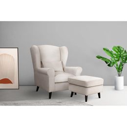 Home Affaire Sessel &raquo;Ohrensessel CHISTELLE, wahlweise mit Polsterhocker&laquo; mit Wellenunterfederung, Ma&szlig;e: B/T/H: 81/87/99 cm beige 100% Polyester 