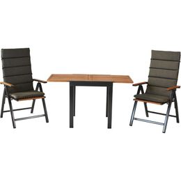 Merxx Balkonset &raquo;Athos&laquo; Set, 5 tlg. inkl. 2 Klappsessel, 2 Auflagen, 1 Balkonausziehtisch braun Aluminium, FSC -zertifiziertes teilmassives Holz B/H/T