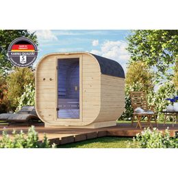Karibu Fasssauna &raquo;Quadro 2&laquo; verschiedene Varianten braun ohne Ofen, ohne Steuerung, (ohne Ofen)