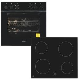 Exquisit Elektro-Herd-Set &raquo;EHE256-U-020 schwarz&laquo; Umluft f&uuml;r gleichm&auml;&szlig;ige W&auml;rme ideal f&uuml;r Pl&auml;tzchen auf mehreren Blechen schwarz Gro&szlig;er Backraum &ndash; 59 L