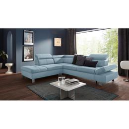 exxpo - sofa fashion Ecksofa &raquo;Fiji, L-Form&laquo; mit Kopf- bzw. R&uuml;ckenverstellung, wahlweise mit Bettfunktion blau Luxus-Kunstleder;Webstoff (100% 