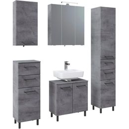 Badm&ouml;bel-Set &raquo;Quickset 945 5-teilig, Waschbeckenunterschrank mit LED-Spiegelschrank&laquo; 5 Stk. tlg. grau Einheitsgr&ouml;&szlig;e