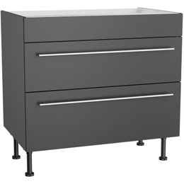 KOCHSTATION Kochfeldumbauschrank &raquo;KS-Bern2&laquo; Breite 90 cm, Kochfeldumbauschrank, 2 Ausz&uuml;gen, 1 feste Blende grau Holzwerkstoff B/H/T: 90cm x 87cm x 
