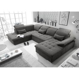 ED EXCITING DESIGN Wohnlandschaft &raquo;Wayne U-Form mit Bettfunktion, Bettkasten&laquo; Arm- und Kopfteilverstellung & 3 Nierenkissen grau 95% Polyester, 5% 