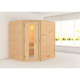 Karibu Sauna &raquo;Mia (Fronteinstieg)&laquo; inklusive Ofenschutzgitter und T&uuml;r beige (ohne Ofen)