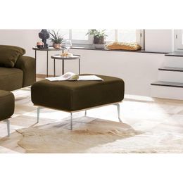 W.Schillig Polsterhocker &raquo;run&laquo; mit elegantem Holzsockel, F&uuml;&szlig;e in Chrom gl&auml;nzend, Breite 75 cm gr&uuml;n Flachgewebe W82 Q2 (74% Polyacryl, 26% Polyester) B
