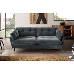 Trends by HG 2,5-Sitzer &raquo;Japan&laquo; mit Fu&szlig; in Holz-Metallkombination, frei im Raum stellbar grau B/H/T: 206cm x 84cm x 89cm, Microvelours