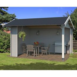 Lasita Maja Gartenhaus &raquo;Kirian 300&laquo; Unterstand / Lounge 28mm grau Massivholz ohne Fu&szlig;boden, R&uuml;ckwand Seitenwand, ohne Dacheindeckung