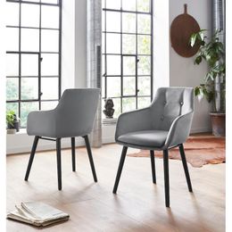OTTO home Armlehnstuhl &raquo;Bradford&laquo; (Set) 2 Stk.(1 oder 2 St&uuml;ck), Bezug in Samtsoff, Gestell aus Eiche Massivholz grau B/H/T: 59cm x 79cm x 55cm, 2 Stk.