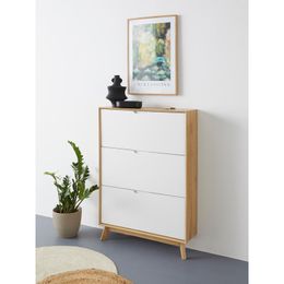 OTTO home Schuhschrank &raquo;Pandrup&laquo; mit 3 Klappen, ca. 8 Paar Schuhe pro Klappe, H&ouml;he 125 cm wei&szlig; MDF Wotan Eiche, B/H/T: 89cm x 125cm x 24cm