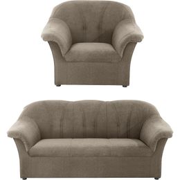 DOMO collection Polstergarnitur &raquo;Pegnitz zeitlos und elegant&laquo; Set, Sessel und 3-Sitzer braun 95% Polyester, 5% Nylon Chenille-Optik