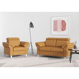 Sit & More sit&more 2-Sitzer &raquo;Arngast&laquo; inklusive Federkern und Kopfteilverstellung gelb B/H/T: 156cm x 84cm x 93cm, NaturLEDER , R&uuml;cken echtes Leder