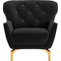 Sit & More sit&more Sessel &raquo;Orient 3&laquo; inkl. 1 Zierkissen mit Strass-Stein, goldfarbene Metallf&uuml;&szlig;e schwarz 100% Polyester Samtoptik, B/H/T: 90cm x 89cm x 88cm