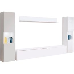 OTTO home Wohnwand &raquo;PARIS, Vitrine T&uuml;ranschlag links/rechts wechselbar&laquo; Komplett-Set, 4 Stk. tlg. wei&szlig; Hartfaserplatte B/H/T: 260cmcm x 130cmcm x 