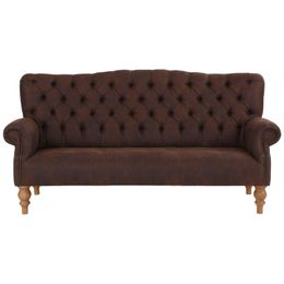 Home Affaire Chesterfield-Sofa &raquo;Lord&laquo; mit echter Chesterfield-Knopfheftung und Ziern&auml;geln braun Struktur fein (100% Polyester);Luxus-Microfaser 