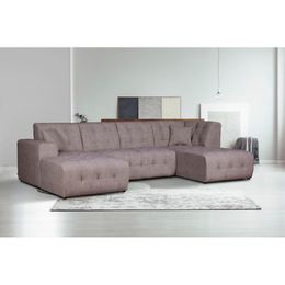 Home Affaire Wohnlandschaft &raquo;Nosia U-Form&laquo; incl. 2 Zierkissen, mit feiner Steppung grau 100% Polyester B/H/T: 297cm x 85cm x 163cm, Samtoptik, 