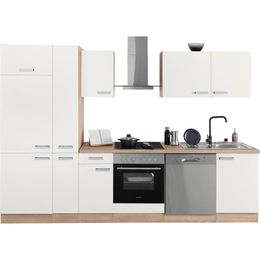 Optifit K&uuml;chenzeile &raquo;Leer Breite 300 cm&laquo; mit Hanseatic E-Ger&auml;ten, inkl. K&uuml;hlschrank wei&szlig; B/H/T: 300cm x 206,8cm x 60cm