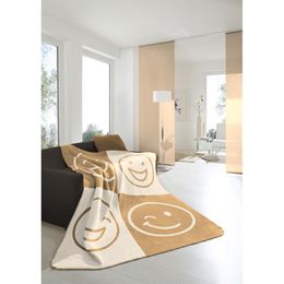 Biederlack Wohndecke &raquo;Emoji&laquo; mit Smiley, 70% Baumwolle/30% Polyacryl beige Baumwolle, Polyacryl B/L: 150cm x 200cm