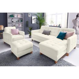 exxpo - sofa fashion Ecksofa &raquo;Elio, kompakt, bequem & zeitloses Design, Breite 217cm, L-Form&laquo; wahlweise mit Bettfunktion wei&szlig; Luxus-Kunstleder;