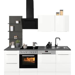 KOCHSTATION K&uuml;chenzeile &raquo;KS-Brindisi&laquo; Breite 220 cm, wahlweise mit E-Ger&auml;ten, mit MDF-Fronten und Regal wei&szlig; B/H/T: 220cm x 200cm x 60cm, ohne E-