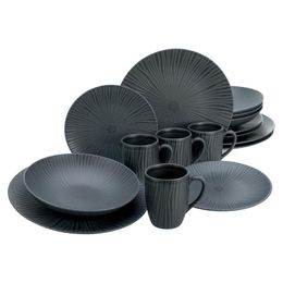 Creatable Kombiservice &raquo;Geschirr-Set Vesuvio&laquo; Service, schwarz, erhabenenes Relief, 16 Teile, f&uuml;r 4 Personen schwarz Steinzeug 16 Stk.