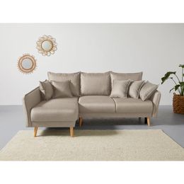 Home Affaire Ecksofa &raquo;Granbo L-Form, B: 240 cm&laquo; Schlaffunktion, Bettkasten, Taschen & 5 Zierkissen, Federkern beige 100% Polyester B/H/T: 240cm x 95cm