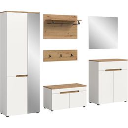 Home Affaire Garderoben-Set &raquo;Rehat, Garderobenkombination, Breite 255cm&laquo; Set, Garderobenschrank, Sitzbank, Paneel, Hakenleiste, Spiegel, Kommode, 6 