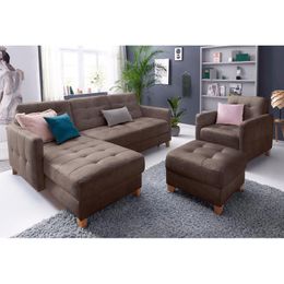 exxpo - sofa fashion Ecksofa &raquo;Elio, kompakt, bequem & zeitloses Design, Breite 217cm, L-Form&laquo; wahlweise mit Bettfunktion braun Luxus-Kunstleder;