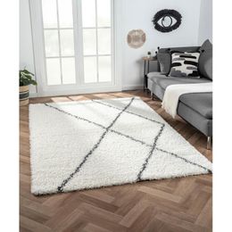 MyFlair Hochflor-Teppich &raquo;My Shaggy Raute&laquo; rechteckig 37 mm H&ouml;he Shaggy, Scandi Rauten Design, leicht gl&auml;nzend, extra flauschig beige Polypropylen (PP) B : 
