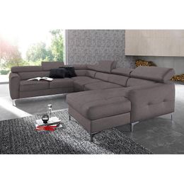 COTTA Wohnlandschaft &raquo;Sammy U-Form, B: 304 cm&laquo; Kopfteilverstellung, optional Schlaffunktion & Bettkasten grau NaturLEDER , die R&uuml;ckseite ist mit 