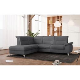 Sit & More sit&more Ecksofa &raquo;Astoria L-Form&laquo; wahlweise mit motorischer Relaxfunktion grau 100% Polyester B/H/T: 256cm x 91cm x 225cm, Flachgewebe, Ottomane links