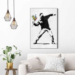 Reinders Wandbild &raquo;Banksy - flower bomber&laquo; schwarz MDF B/H/T: 60cm x 90cm x 3cm