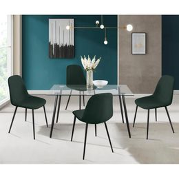 OTTO home Essgruppe &raquo;Danny-Miller&laquo; Set, Set 140 cm, 5 Stk. tlg. Glastisch 140x80 cm mit 4 St&uuml;hlen (Cord), Gestell aus Metall gr&uuml;n Glas, Metall, Stoff 