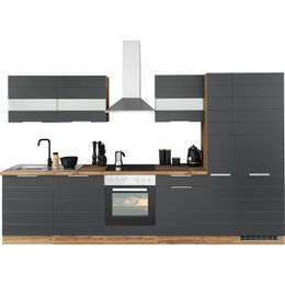 KOCHSTATION K&uuml;chenzeile &raquo;KS-Luhe&laquo; 330 cm breit, wahlweise mit oder ohne E-Ger&auml;ten, gefr&auml;ste MDF-Fronten grau B/H/T: 330cm x 60cm, ohne E-Ger&auml;te