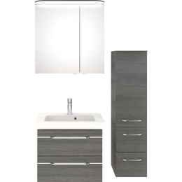 Badm&ouml;bel-Set &raquo;Balto Sprint 3-teilig, Mineralmarmor-Waschtisch mit LED-Spiegelschrank&laquo; 4 Stk. tlg. grau Holzwerkstoff B/H/T: 100cmcm x 200cmcm x 46cmcm