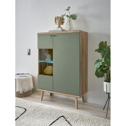 Home Affaire Vitrine &raquo;MAVAS&laquo; in moderner Trendfarbe, Giffe aus Metall (Schwarz), H&ouml;he 134 cm gr&uuml;n Evoke Eiche Dekor, B/H/T: 90cm x 134cm x 40cm, T&uuml;ren