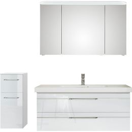 Badm&ouml;bel-Set &raquo;Balto Sprint 3-teilig, Mineralmarmor-Waschtisch mit LED-Spiegelschrank&laquo; 4 Stk. tlg. wei&szlig; Holzwerkstoff B/H/T: 153cmcm x 200cmcm x 