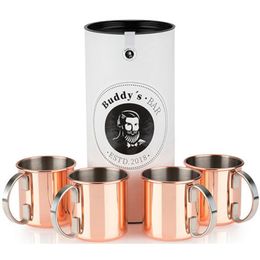 Becher &raquo;Buddy ́s Bar&laquo; Moscow Mule Becher, 450 ml, hochwertiger Edelstahl, Kupfer Poliert rosa Edelstahl &Oslash; 9cm x 9cm, 450ml, 4 Stk.