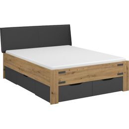 Rauch Stauraumbett &raquo;Birmingham&laquo; mit Polsterkopfteil in Lederoptik grau Liegefl&auml;che L&auml;nge B: 200cm x 140cm, H&ouml;he Bettseite: 49,9cm, ohne Matratze