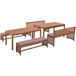 Merxx Garten-Essgruppe &raquo;Hawaii&laquo; 4x B&auml;nke, 2x Tische, 4x Sitzkissen, Akazienholz FSC 100 % braun Obermaterial: 100% Polyester. F&uuml;llung: 100% 