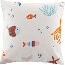OTTO home Dekokissen &raquo;OCEAN&laquo; Kissenh&uuml;lle, 2-er Set, ohne F&uuml;llung, Rei&szlig;verschlu&szlig;, Motiv: Fische, Wal wei&szlig; Baumwolle, Polyester B/L: 40cm x 40cm, 2 Stk.
