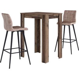 ByLiving Bargruppe &raquo;Essgruppe Nele, St&uuml;hle Simone&laquo; Set, Tisch mit Barhockern, 3 Stk. tlg. Barhocker, Bartisch braun B/H/T: 60cm x 104cm x 51cm, 