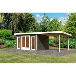 Karibu Gartenhaus &raquo;Rabensee 2&laquo; mit Anbaudach 3,3 m, terragrau grau Holzwerkstoff Einheitsgr&ouml;&szlig;e