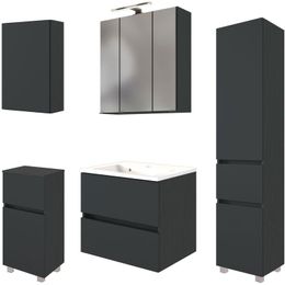 Welltime Badm&ouml;bel-Set &raquo; M&ouml;bel Baabe Waschtisch-Set 3tlg. oder 5tlg.&laquo; 5 Stk. tlg. grau Holzwerkstoff Set 13 5tlg.: Waschtisch 60cm breit, 