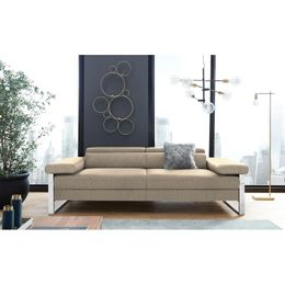 W.Schillig 2-Sitzer &raquo;finn&laquo; German Design Award 2016, Fu&szlig;gestell Chrom gl&auml;nzend, Breite 230 cm braun Flachgewebe S22 (100% Polyester);Stoff S37 (100% 