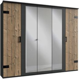 wimex Kleiderschrank &raquo;Stockholm, rustikale Optik im Industrial Design, Made in Germany&laquo; mit Spiegel, 225x58x210 cm, Made in Germany braun B/H/T: 225cm x 