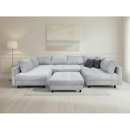 OTTO home Wohnlandschaft &raquo;Antonia U-Form, B: 298 cm, inkl. Hocker, Federkernpolsterung&laquo; extra gro&szlig;e Liegefl&auml;che, 282x178cm, inkl. 3 Zierkissen grau 
