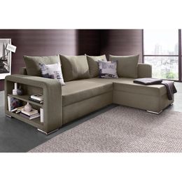 Collection AB Ecksofa &raquo;John L-Form, B: 226 cm&laquo; Schlaffunktion, Bettkasten, Regalelement & 2 Zierkissen, Federkern braun Zierkissen: 100% Polyester;